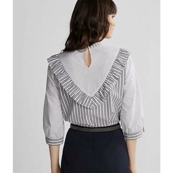Express | Tops | Express Ruffle Yoke Stripe Blouse S | Poshmark